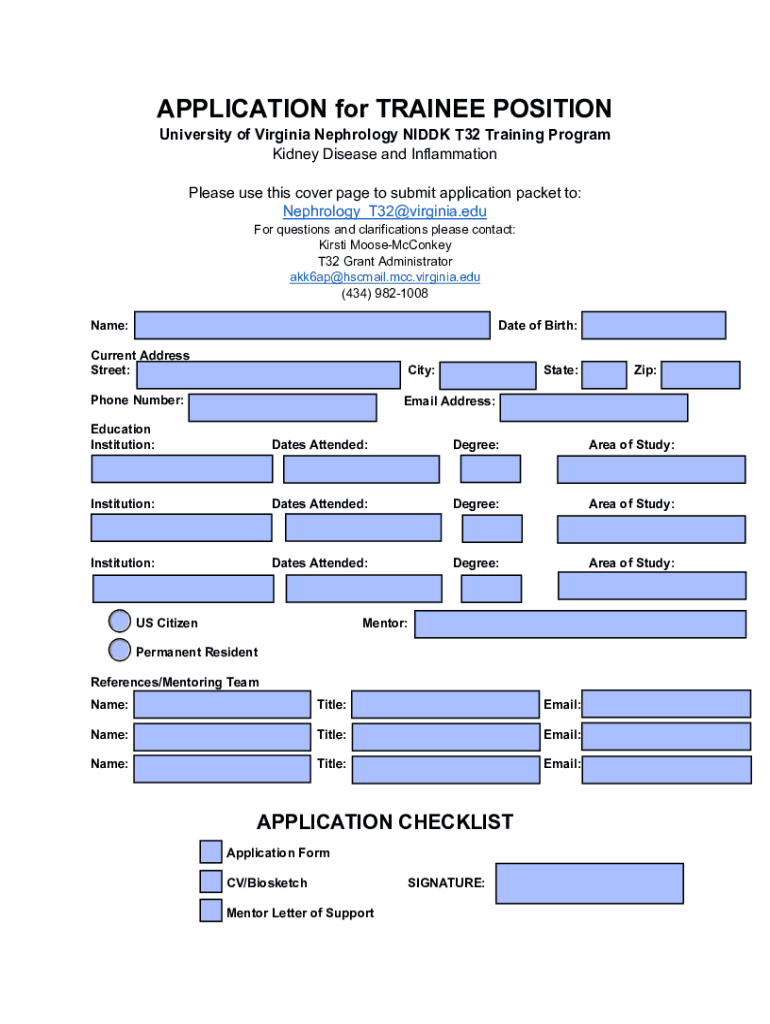 Fillable Online APPLICATION for TRAINEE POSITION Fax Email Print - pdfFiller