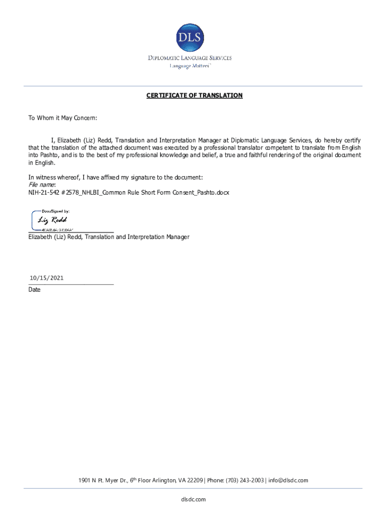 Fillable Online CERTIFICATE OF TRANSLATION To Whom it May Concern Fax ...