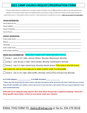 Fillable Online 2022 CAMP CHURCH REQUEST/RESERVATION FORM Fax Email ...