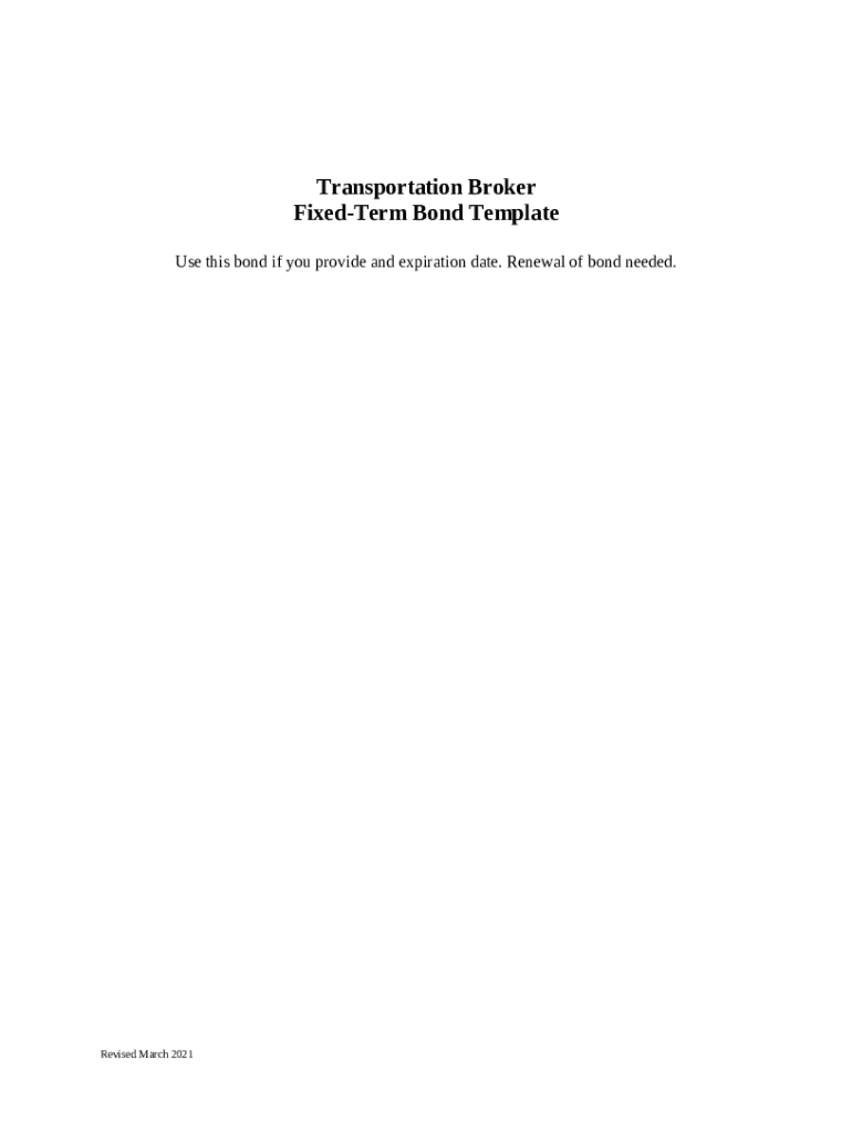 Transportation Broker Fixed-Term Bond Template Doc Template | pdfFiller