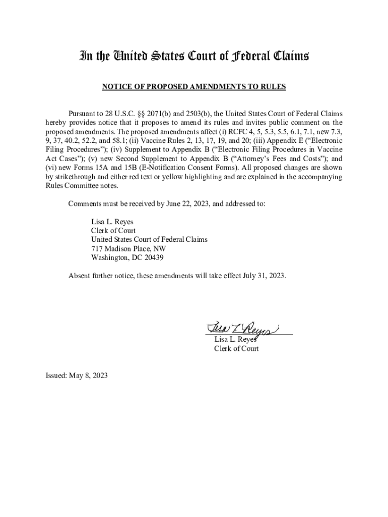 Fillable Online Notice of Proposed Amendments to Rules Fax Email Print ...