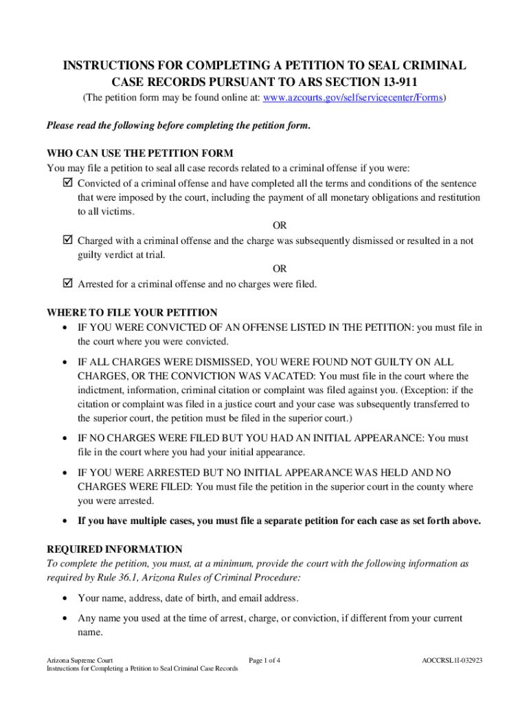 Fillable Online Instructions for Completing a Petition to Seal Criminal ...