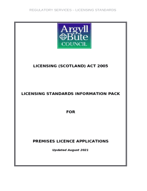 Licensing Standards Ination Pack for Premises ... Doc Template | pdfFiller