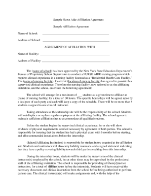 Fillable Online Sample Nurse Aide Affiliation Agreement Sample ...