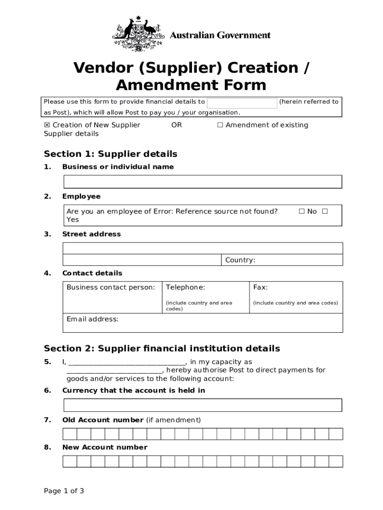 Vendor Supplier Creation Amendment Doc Template Pdffiller
