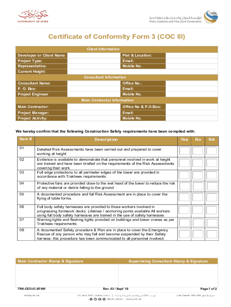 Fillable Online Certificate of Conformity Form 3 (COC III) Fax Email ...