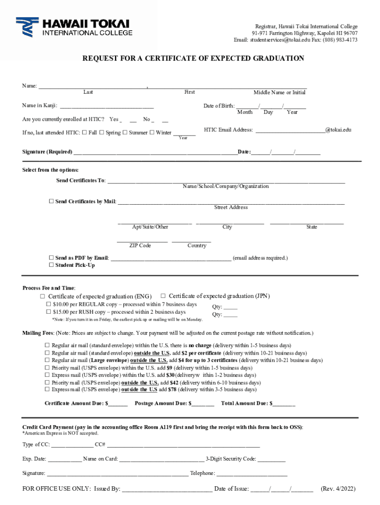 Fillable Online Certificate of EXPECTED Graduation.pdf Fax Email Print ...