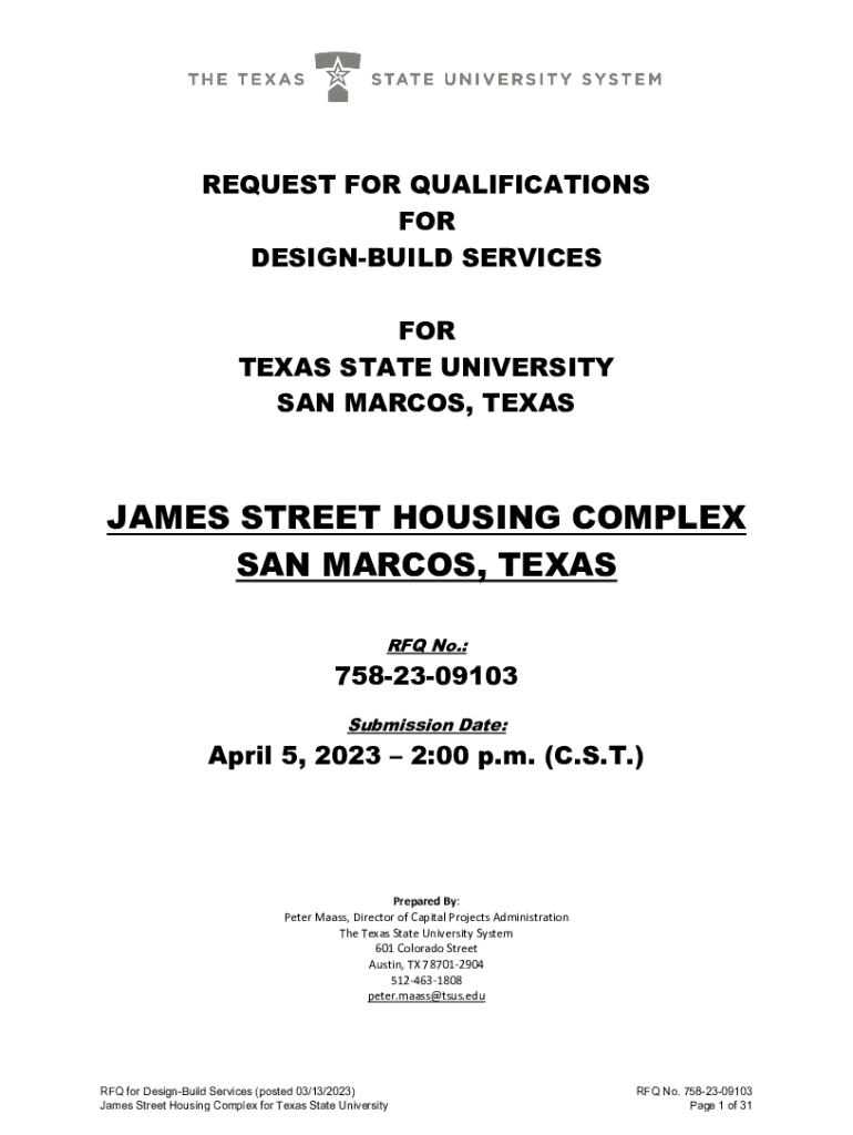 Fillable Online RFQ 758-23-09103 Design-Build Services for James Street ... Fax Email Print ...
