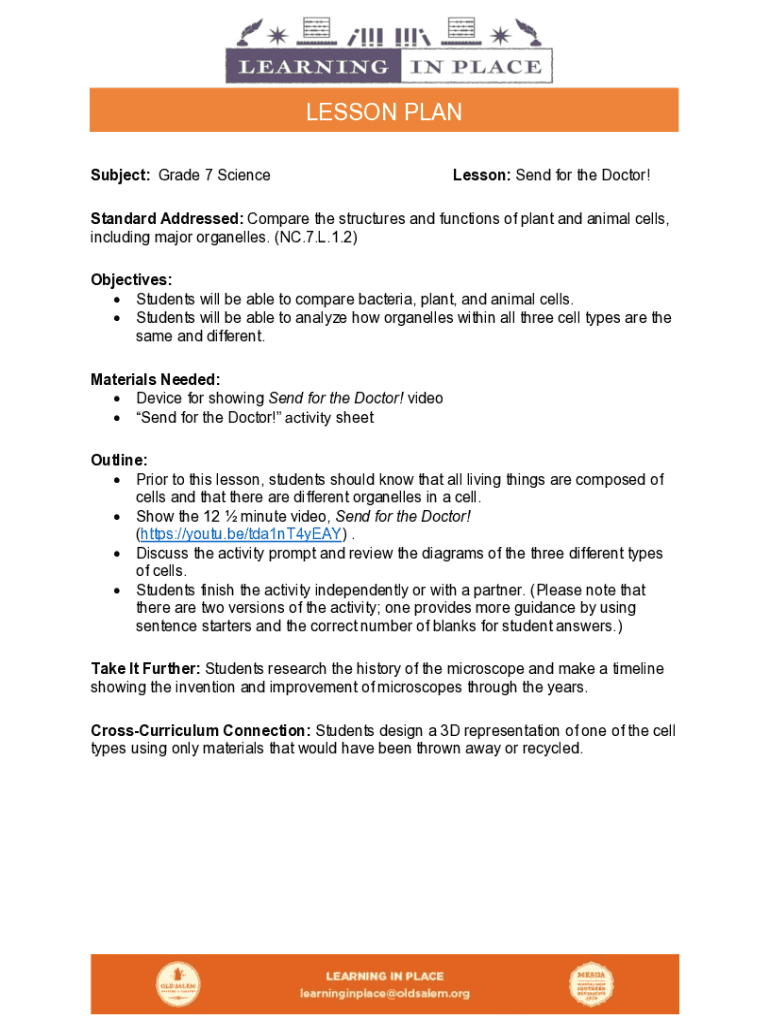 Fillable Online Plant and Animal Cells Lesson Plan - A Complete ... Fax ...