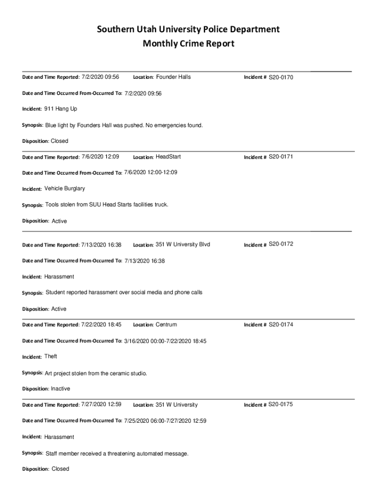 Fillable Online Monthly Crime Reports - Police Fax Email Print - pdfFiller