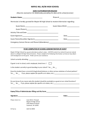 Fillable Online Maple Hill Guest Authorization Form Fax Email Print ...