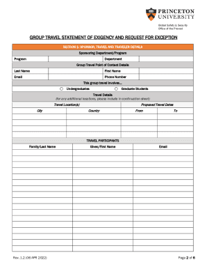 Fillable Online GROUP TRAVEL STATEMENT OF EXIGENCY AND ... Fax Email ...