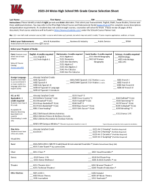 Fillable Online 2023-24 Weiss High School 9th Grade Course Selection ...