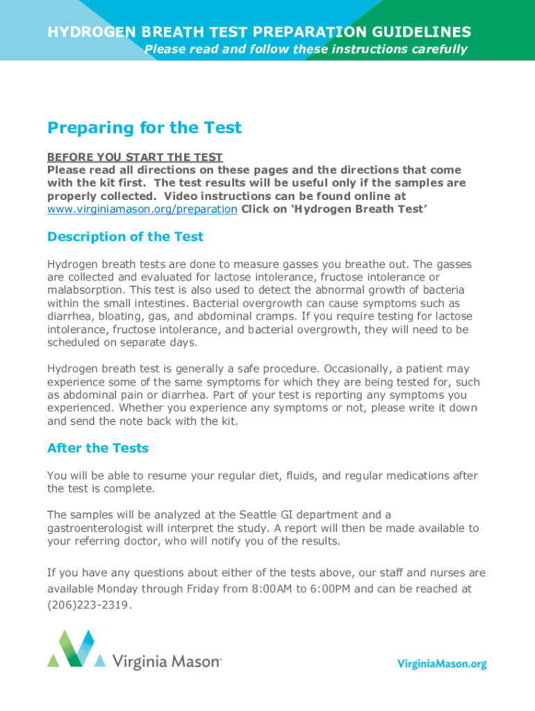 Fillable Online How to Prepare for Your Hydrogen Breath Test Fax Email ...