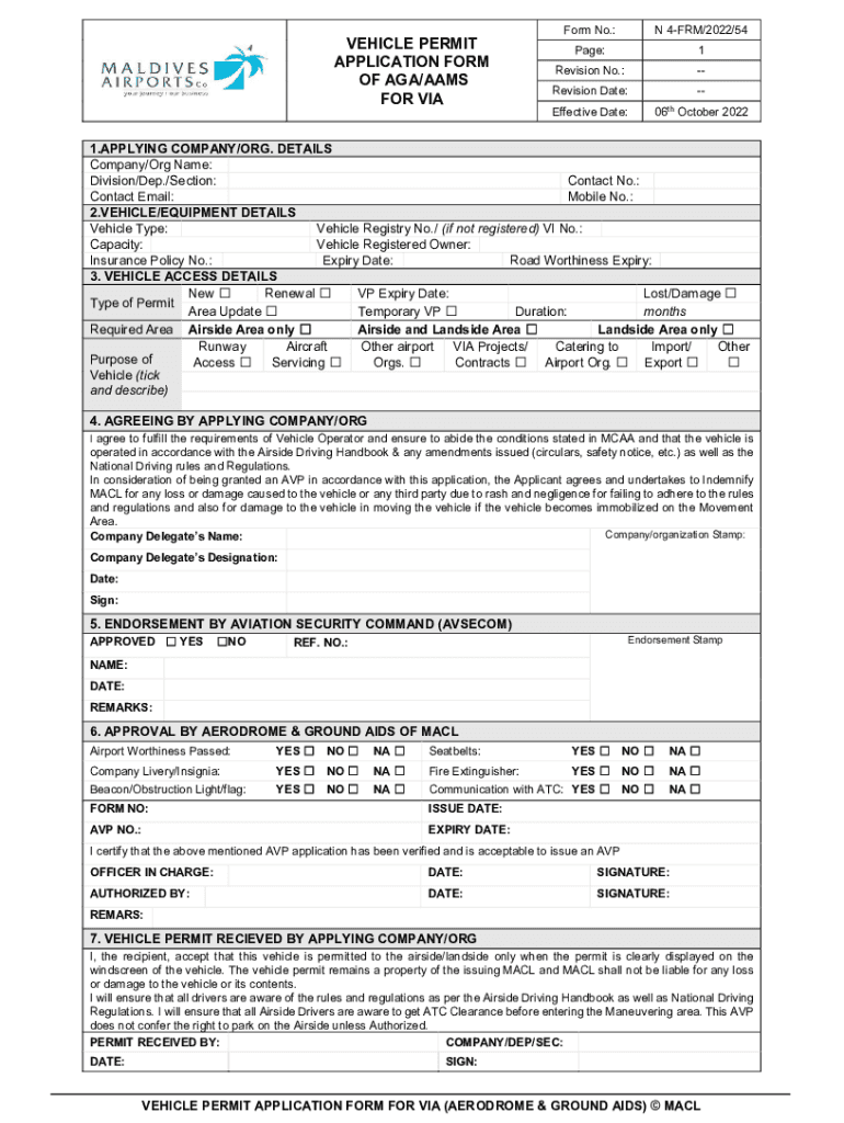 Fillable Online VEHICLE PERMIT APPLICATION FORM OF AGA/AAMS ... Fax Email Print - pdfFiller