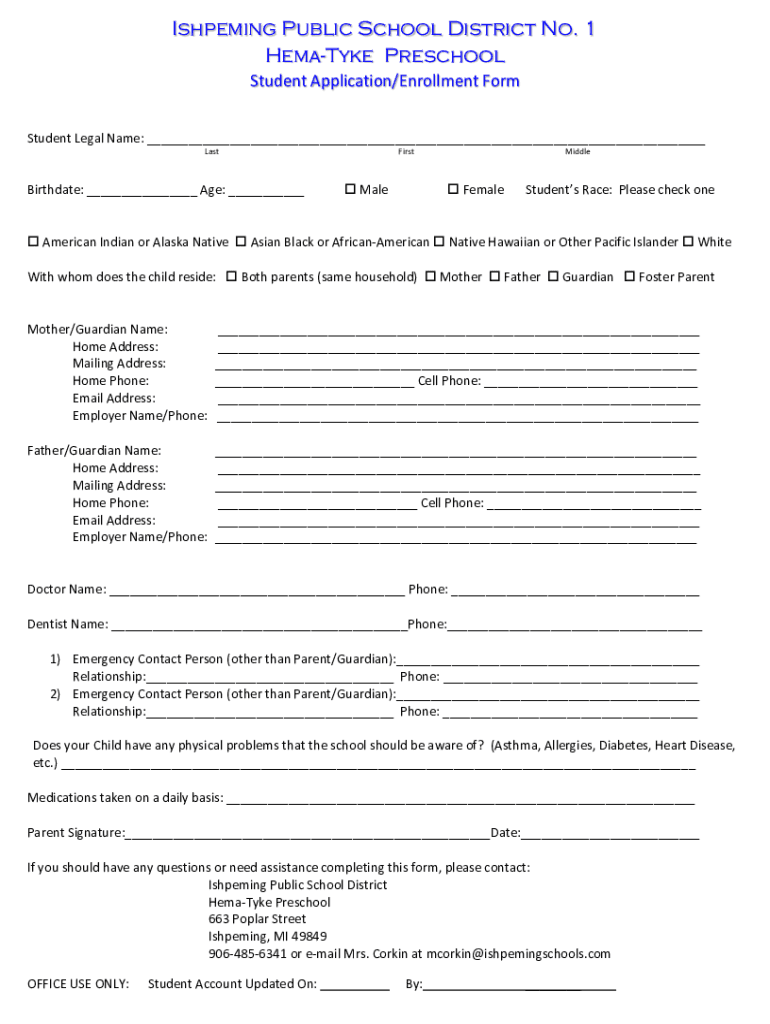Fillable Online Student Enrollment Form Date of Enrollment - Haysville Fax Email Print - pdfFiller