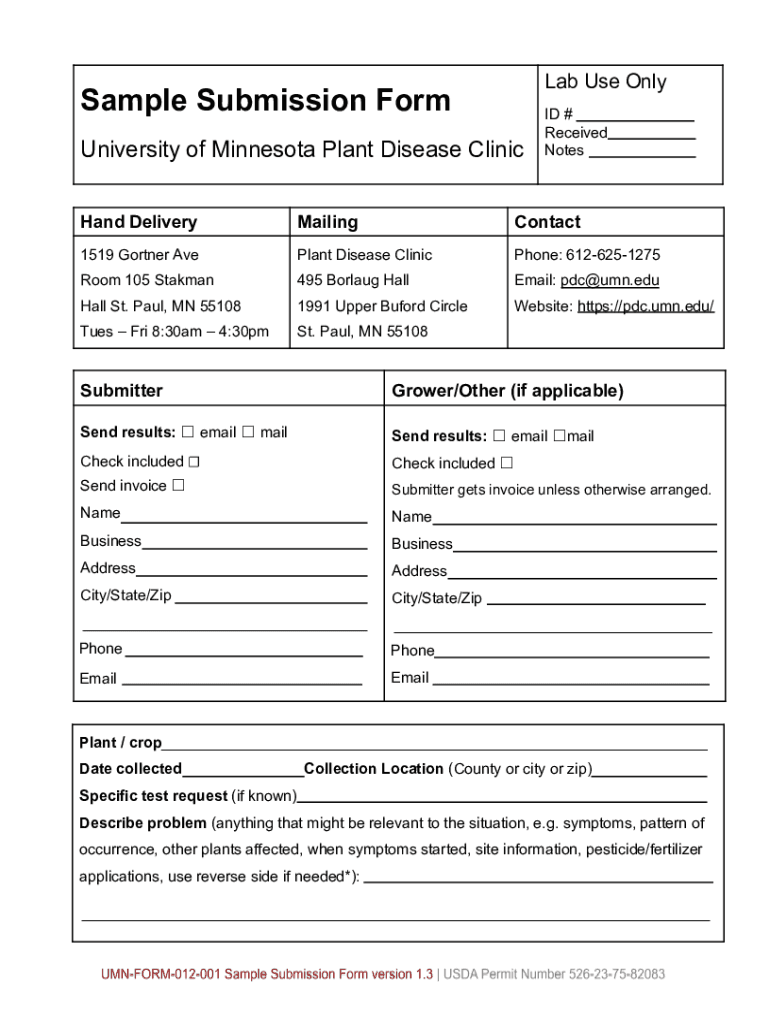 Fillable Online pdc umn Sample Submission Form - Plant Disease Clinic Fax Email Print - pdfFiller