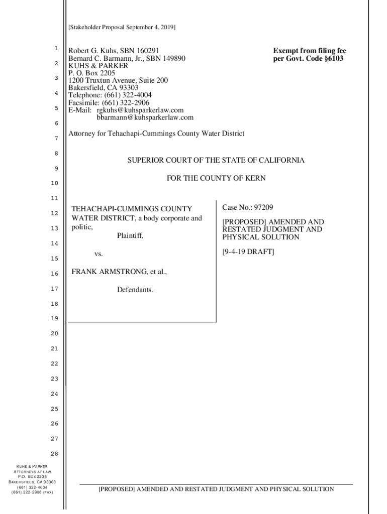 Fillable Online 1 Robert G. Kuhs, SBN 160291 Bernard C. Barmann, Jr ...