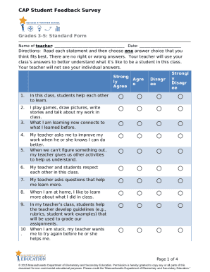 CAP Student Feedback Survey Gr 3-5 Standard Doc Template | pdfFiller