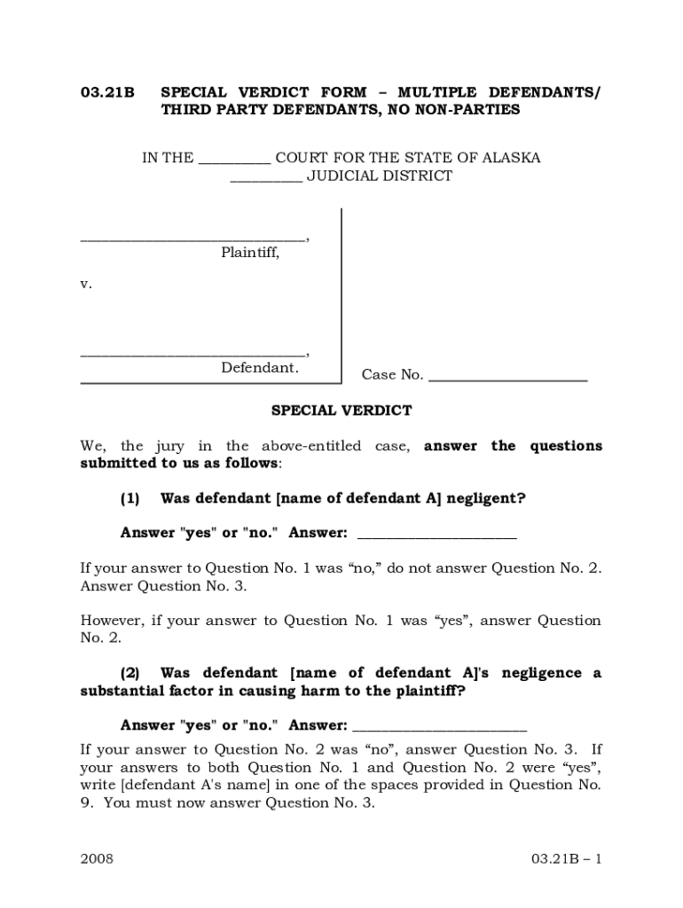 21BSPECIAL VERDICT - MULTIPLE DEFENDANTS/ THIRD PARTY DEFENDANTS, NO NON-PARTIES - courts alaska ...