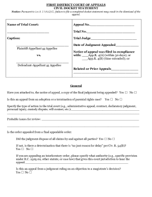 Fillable Online Rule 3.1 - Docketing Statement, Ohio Loc. App. R. 3.1 ...
