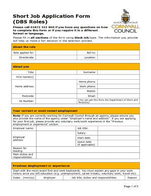 Fillable Online Short-Job-Application-Form-for-roles-requiring-DBS ...