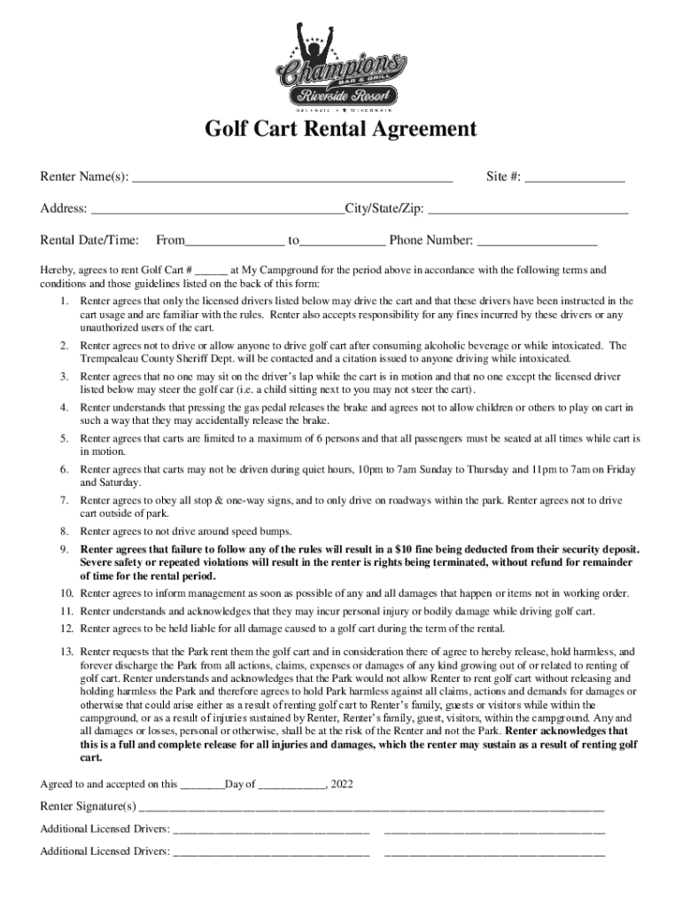 Fillable Online Golf Cart (Electric / Gas Vehicle) Rental Agreement Fax ...