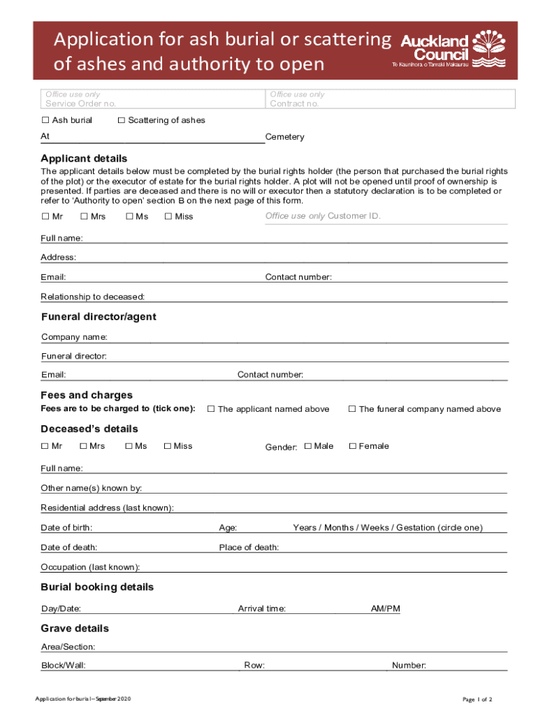 Fillable Online application-ash-burial-scattering-ashes-authority-to ...