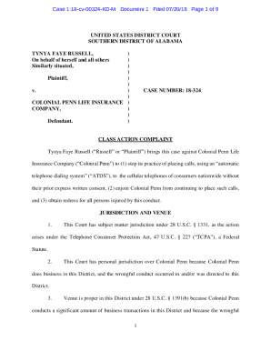 Fillable Online Russell v. Colonial Penn Life Insurance Company - 1 ...