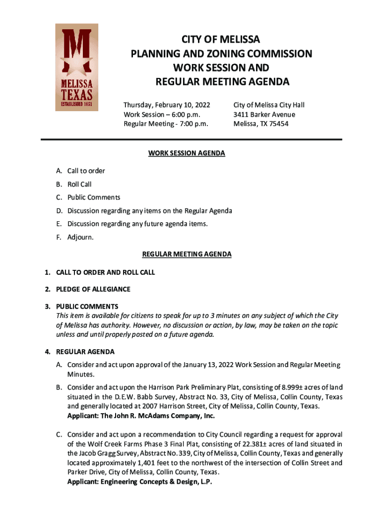 Fillable Online CITY OF MELISSA Fax Email Print - pdfFiller