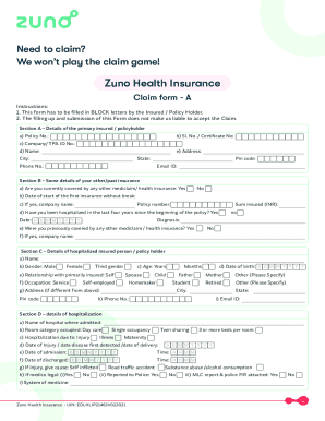 Fillable Online Zuno Group Health Claim Form AV-1.0 Fax Email Print ...