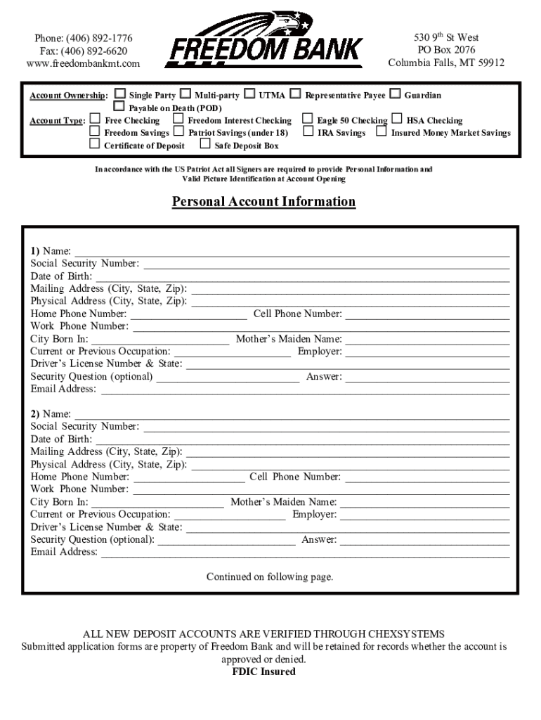 Fillable Online Personal Account Information Fax Email Print - pdfFiller