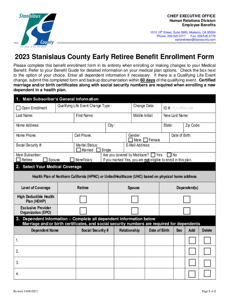 Fillable Online Early Retiree Benefit Enrollment Form Fax Email Print ...