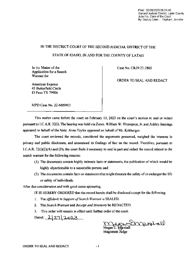 Fillable Online 022823 Order to Seal and Redact - American Express Fax Email Print - pdfFiller