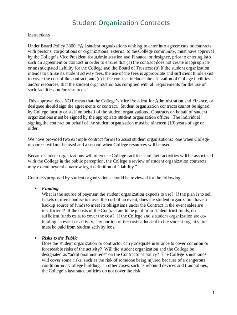 Student Organization Contracts Doc Template | pdfFiller