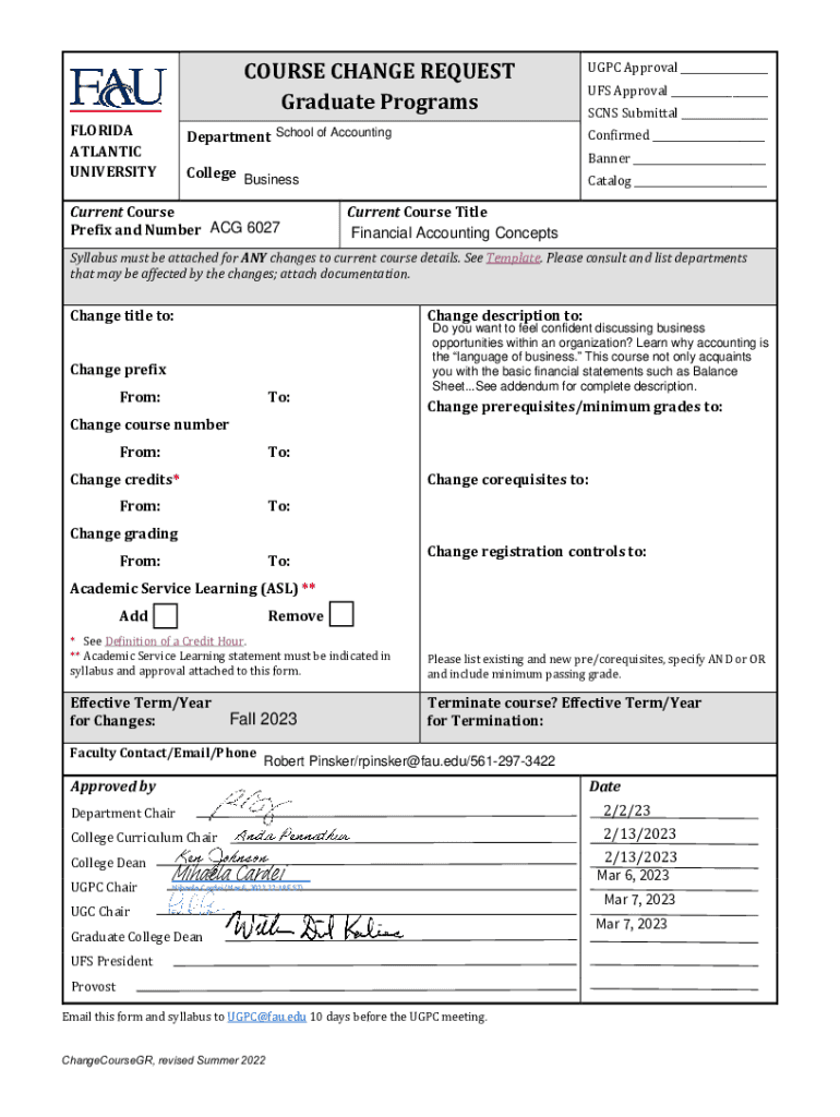 Fillable Online Modify Course, Graduate - Academic Approval Tracking ...