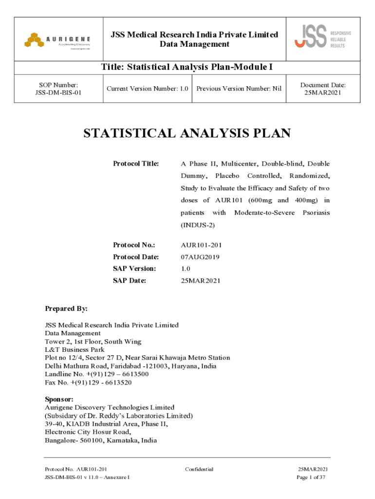 Fillable Online Title: Statistical Analysis Plan-Module I Fax Email ...