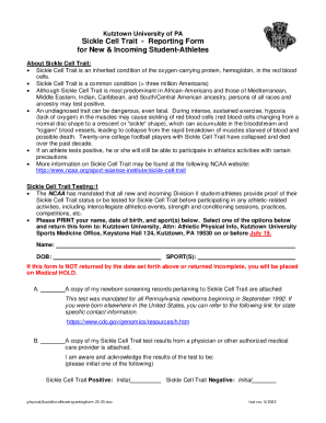 Fillable Online Sickle Cell Trait - Reporting Form for New & Incoming ...
