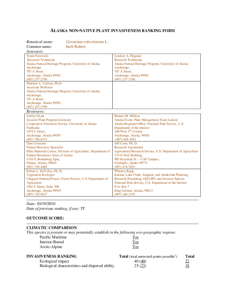 Fillable Online accs uaa alaska Invasiveness Ranking System for Non-Native Plants of ... Fax ...