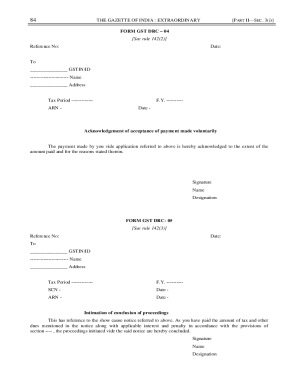 Fillable Online FORM GST DRC04 See rule 142(2) Reference No: Date Fax ...