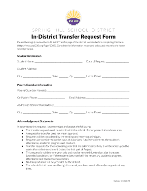 Fillable Online In-District Transfer Request Form Fax Email Print ...