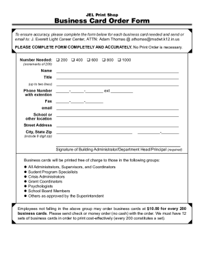 Fillable Online Business Card Request Form 2016 rev 31716 Fax Email ...