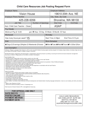 Fillable Online Get the free Child Care Resources Job Posting Request ...