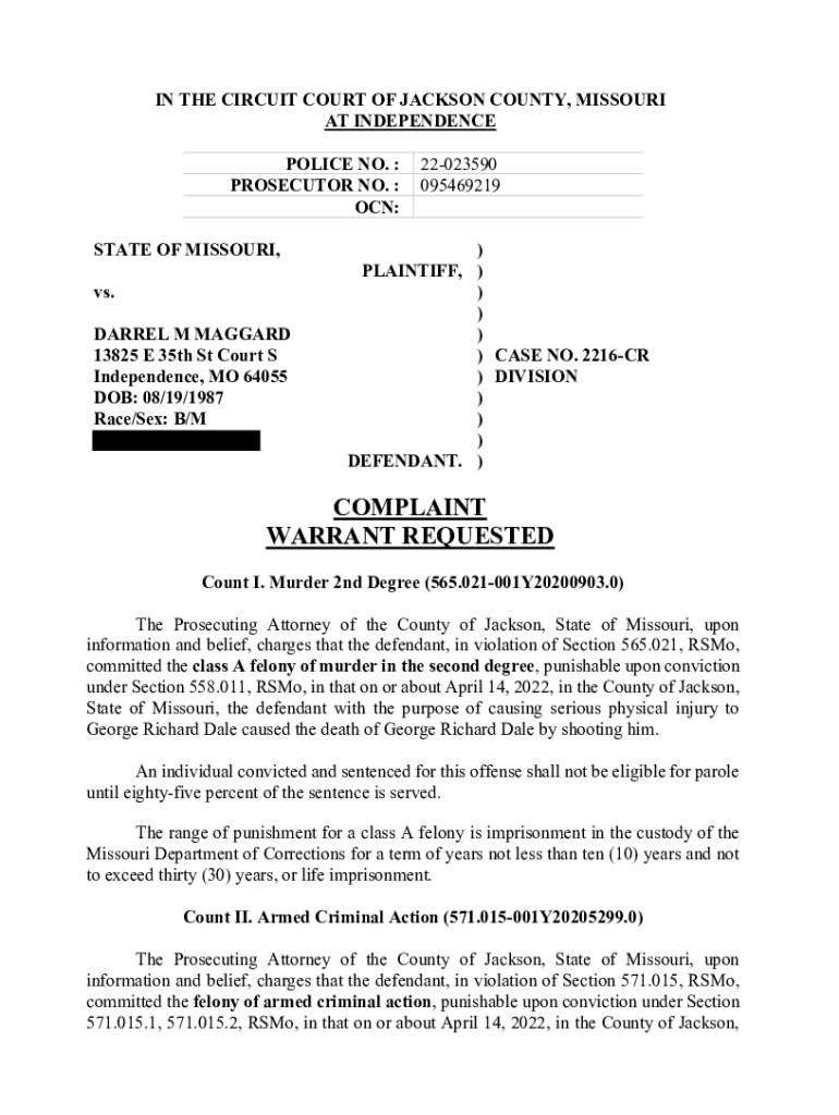 Fillable Online COMPLAINT WARRANT REQUESTED Fax Email Print - pdfFiller