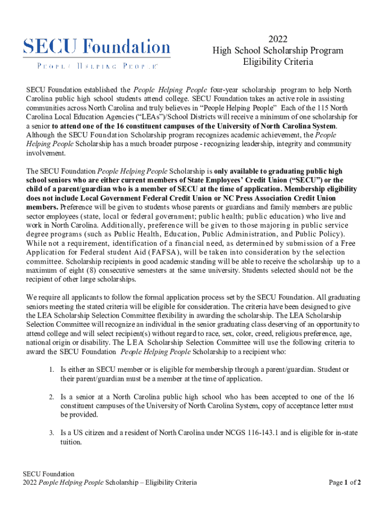 Fillable Online 2022 High School Scholarship Program Eligibility ...