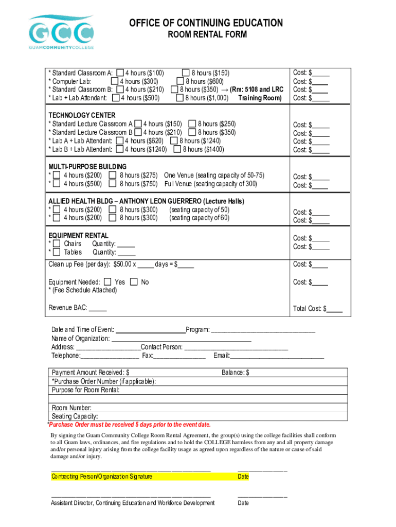 Fillable Online office of continuing education - room rental form Fax ...