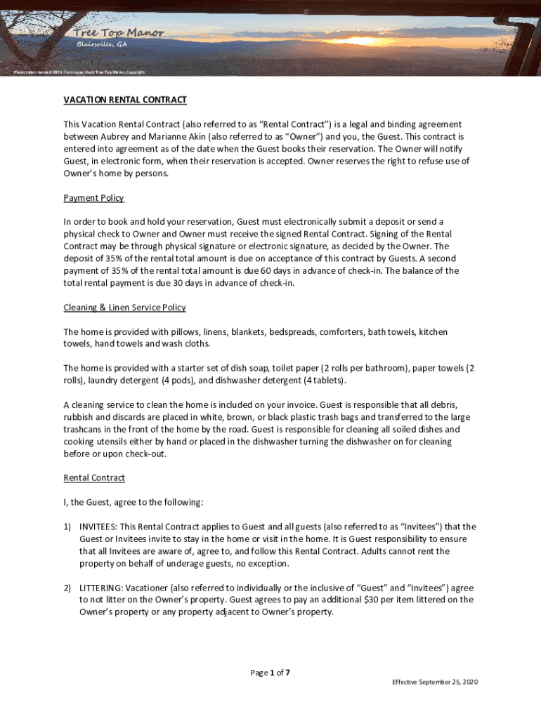 Fillable Online Cabin Rental Agreement Policies Fax Email Print - pdfFiller