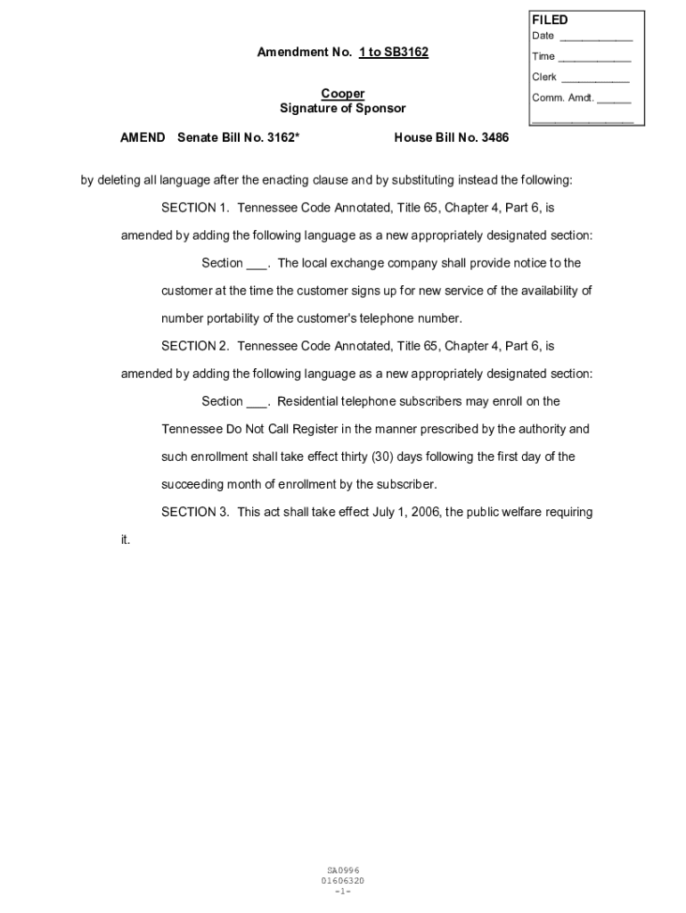 Fillable Online capitol tn Amendment No. 1 to SB3162 Cooper Signature ...