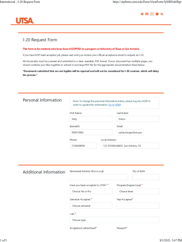 Fillable Online International - I-20 Request Form Fax Email Print ...
