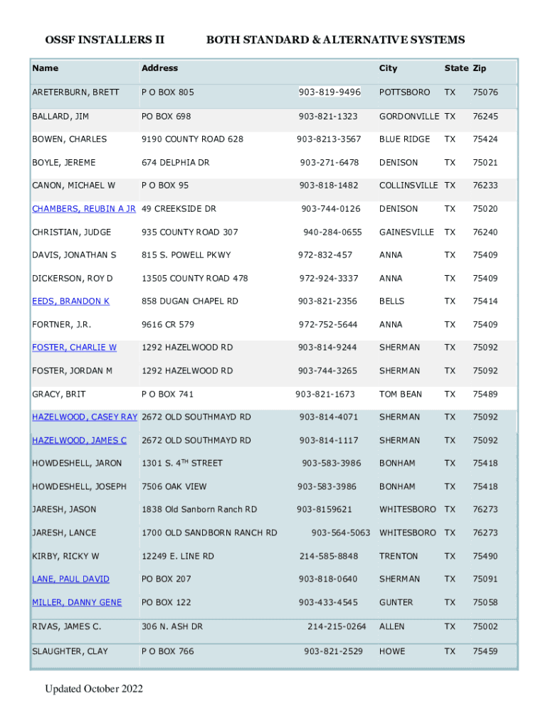 Fillable Online OSSF II - Grayson County Fax Email Print - pdfFiller